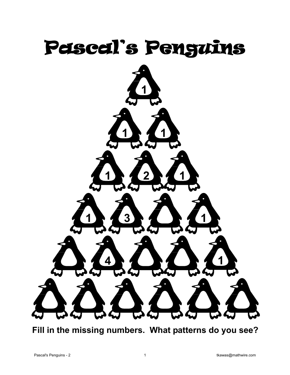 Pascal's Penguins Missing Number Kids Activity Sheet With Answer Key ...