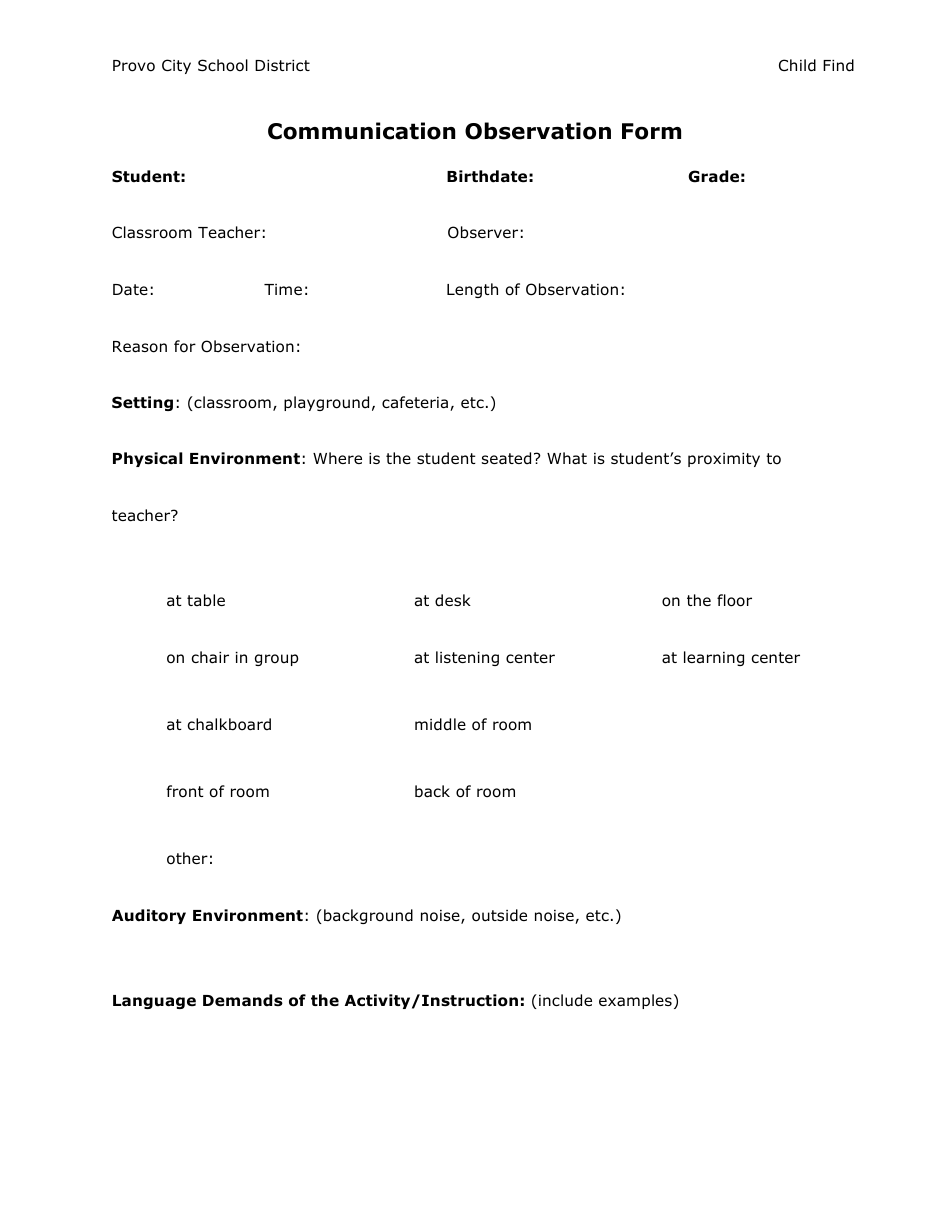 Communication Observation Form - Provo City School District - Fill Out ...