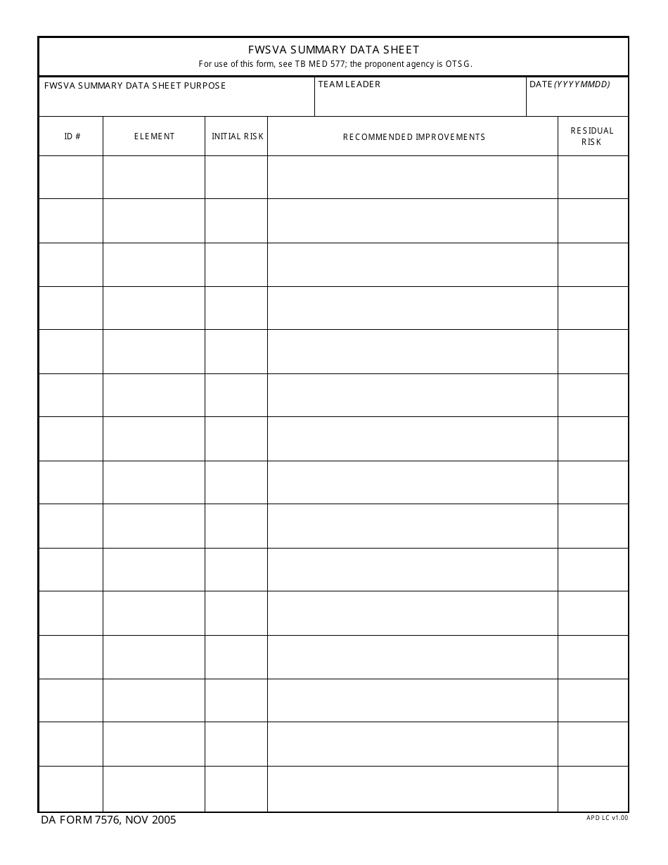 DA Form 7576 - Fill Out, Sign Online and Download Fillable PDF ...