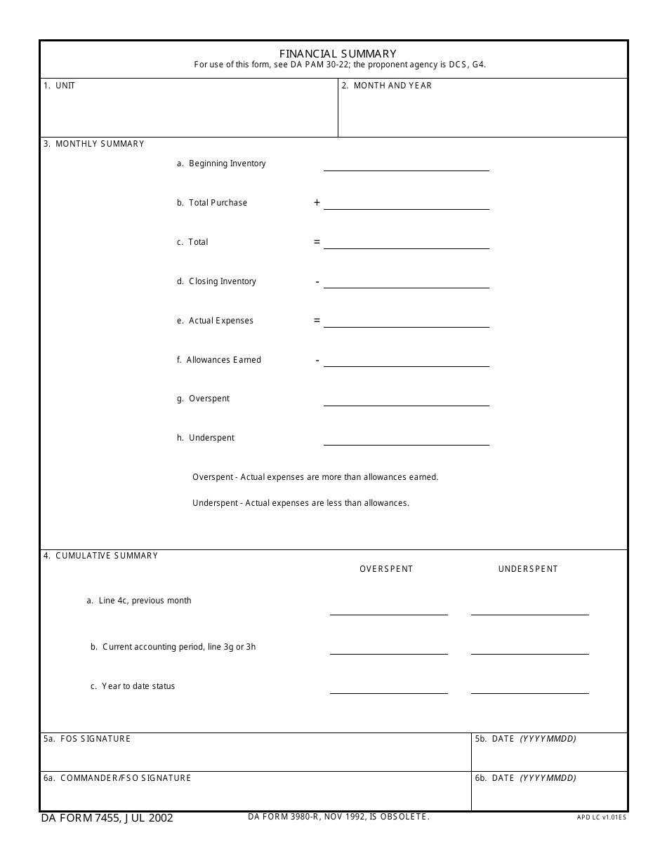 DA Form 7455 - Fill Out, Sign Online and Download Fillable PDF ...