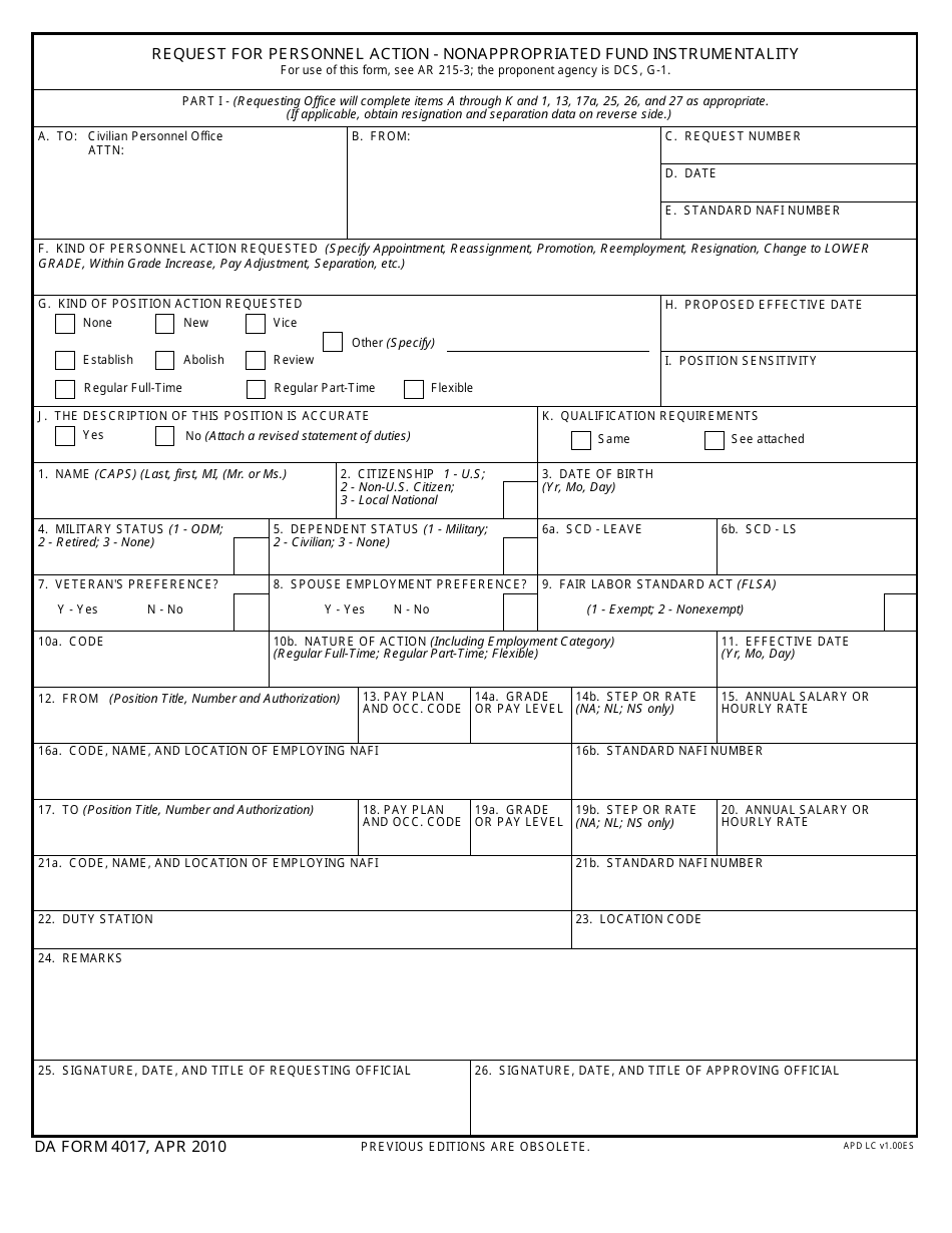 DA Form 4017 - Fill Out, Sign Online and Download Fillable PDF | Templateroller