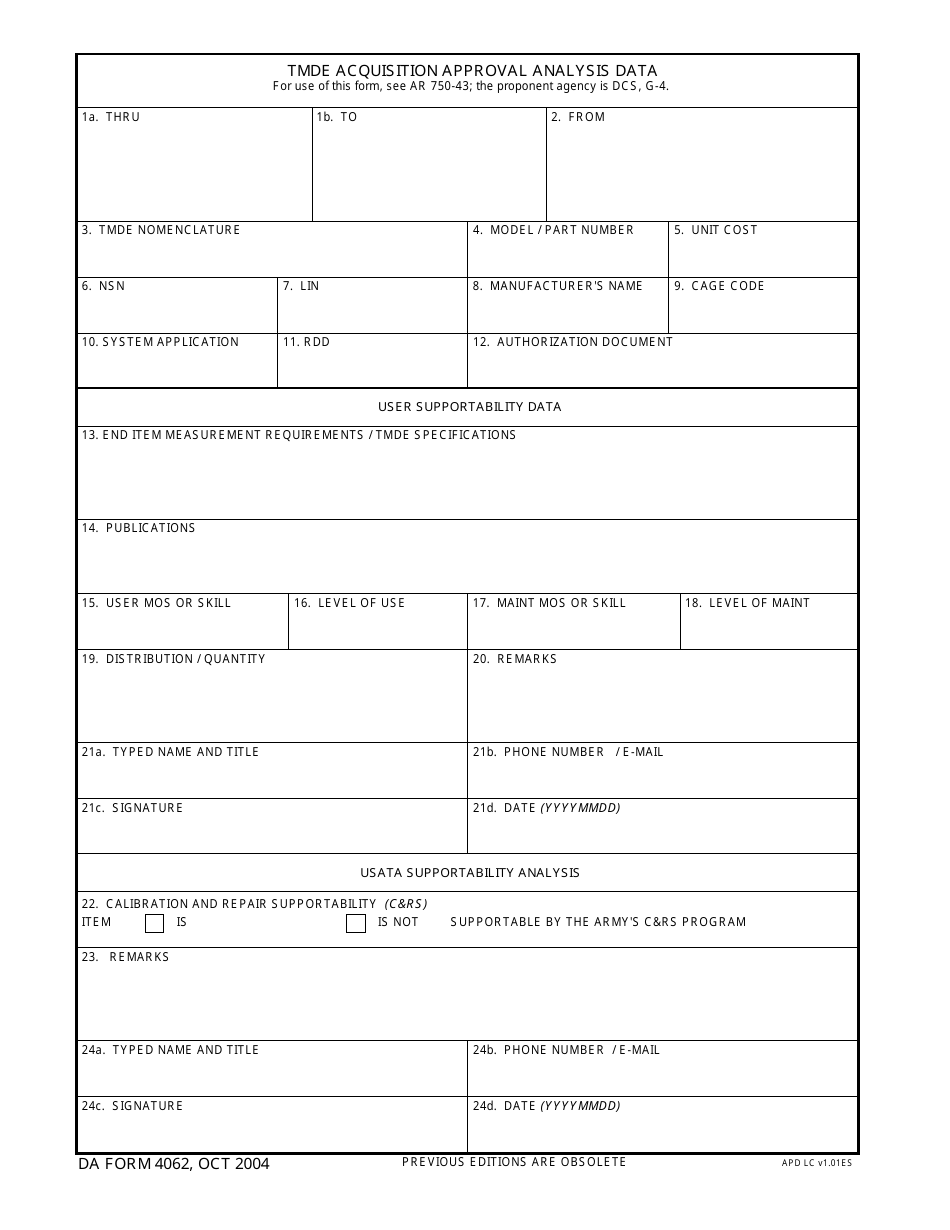 DA Form 4062 - Fill Out, Sign Online and Download Fillable PDF ...