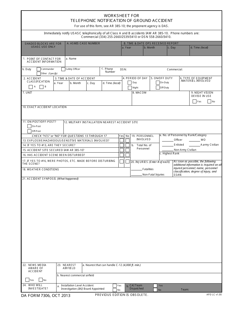 DA Form 7306 - Fill Out, Sign Online and Download Fillable PDF ...