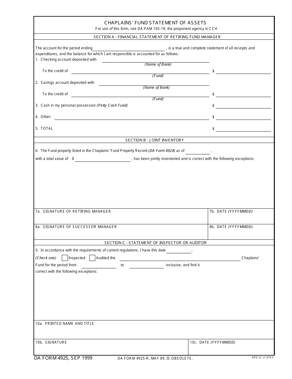 DA Form 4925 - Fill Out, Sign Online and Download Fillable PDF ...