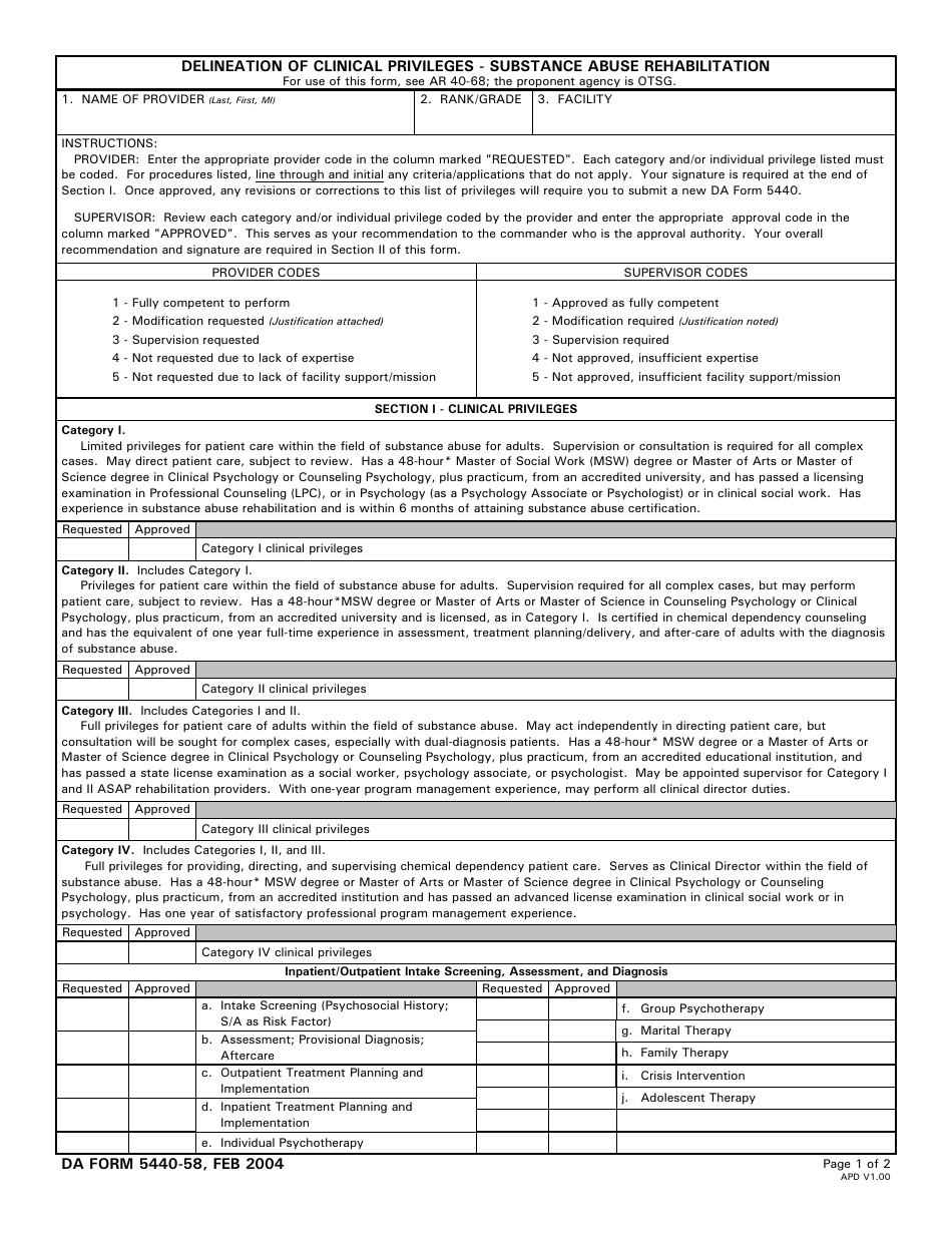 DA Form 5440-58 - Fill Out, Sign Online and Download Printable PDF ...