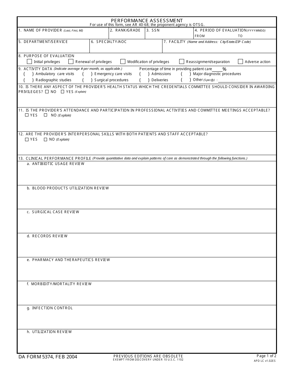 DA Form 5374 - Fill Out, Sign Online and Download Fillable PDF ...