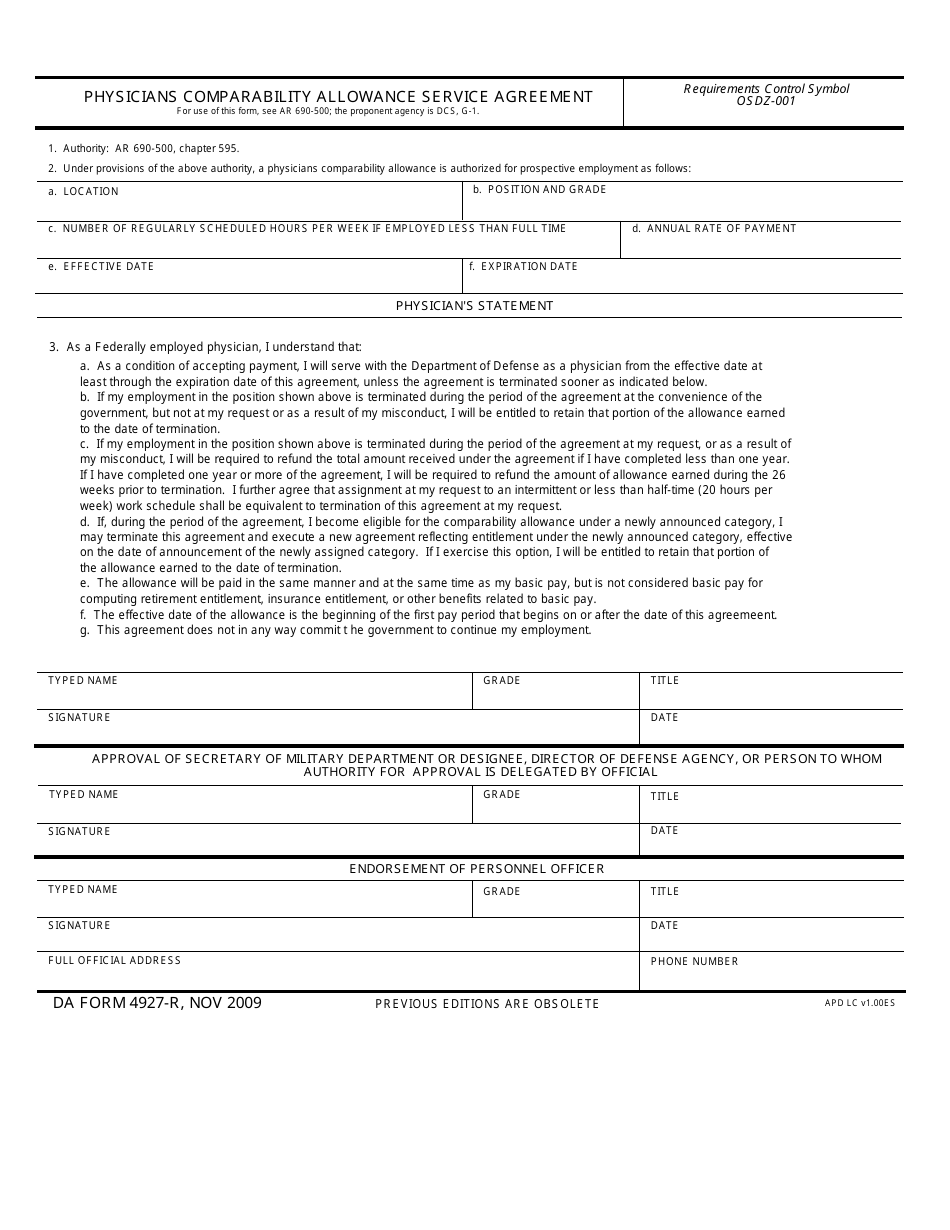 DA Form 4927-r - Fill Out, Sign Online and Download Fillable PDF ...