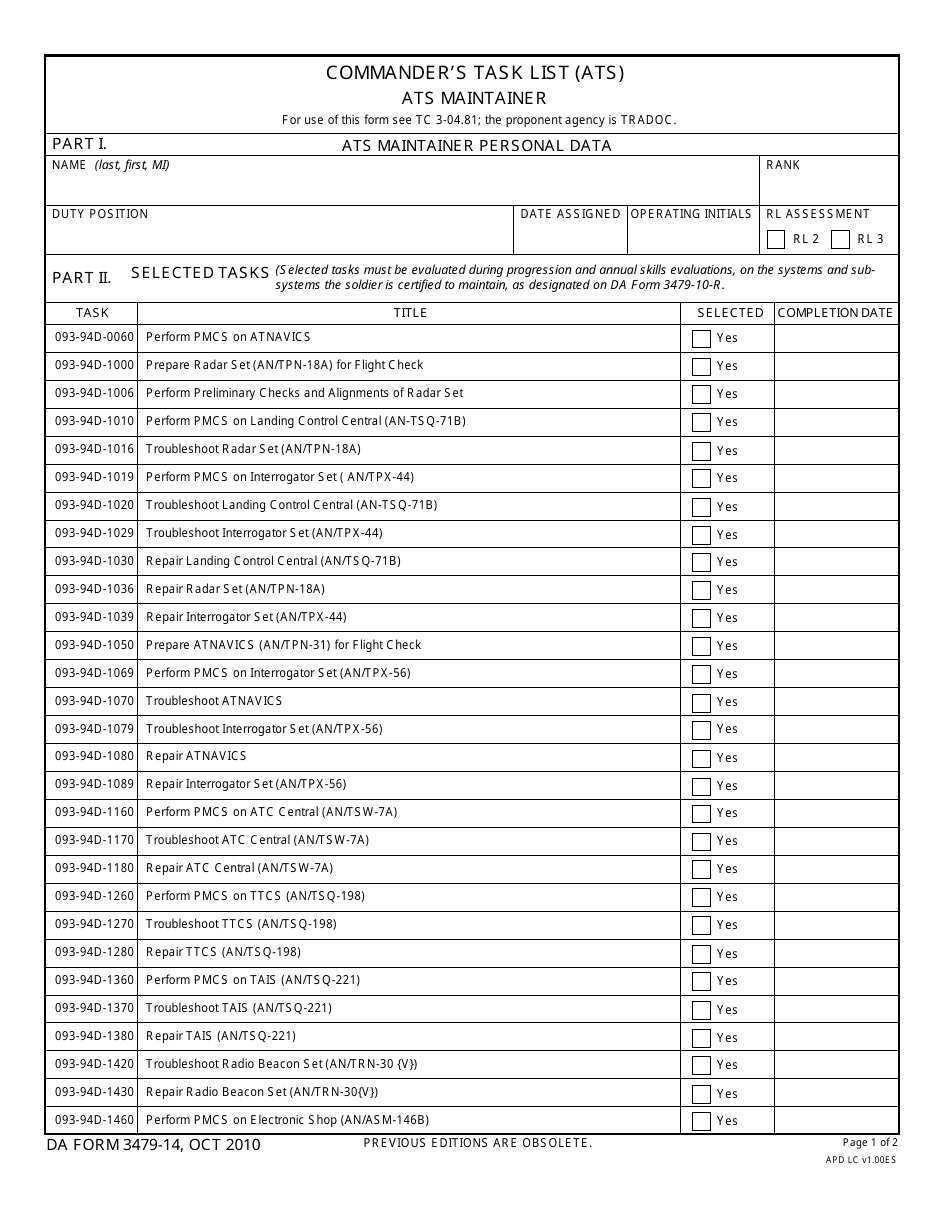 DA Form 3479-14 - Fill Out, Sign Online and Download Fillable PDF ...