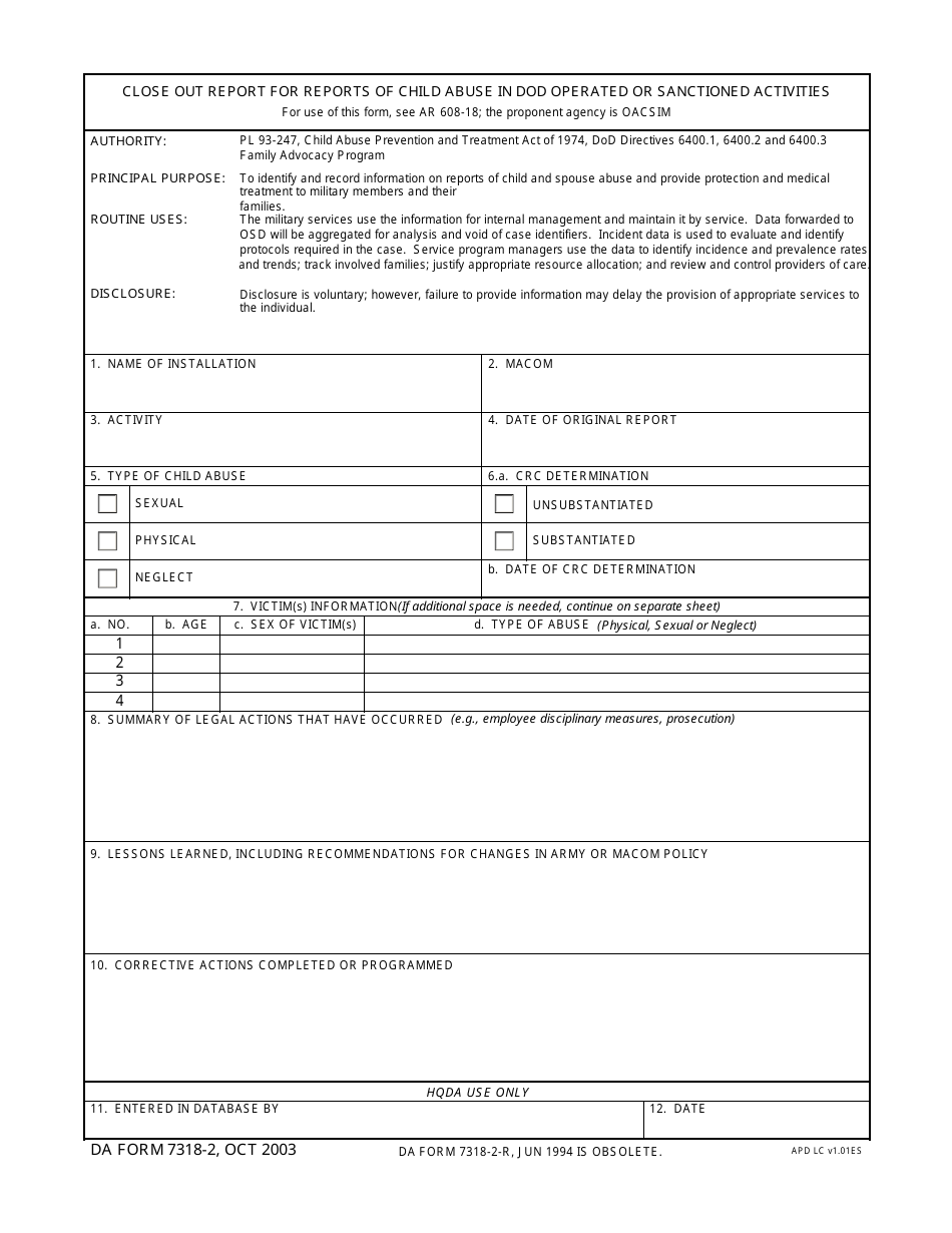 DA Form 7318-2 - Fill Out, Sign Online and Download Fillable PDF ...