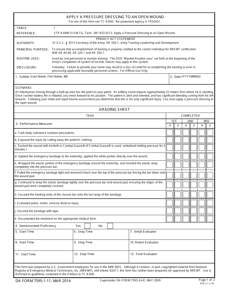 DA Form 7595-1-11 - Fill Out, Sign Online and Download Fillable PDF ...