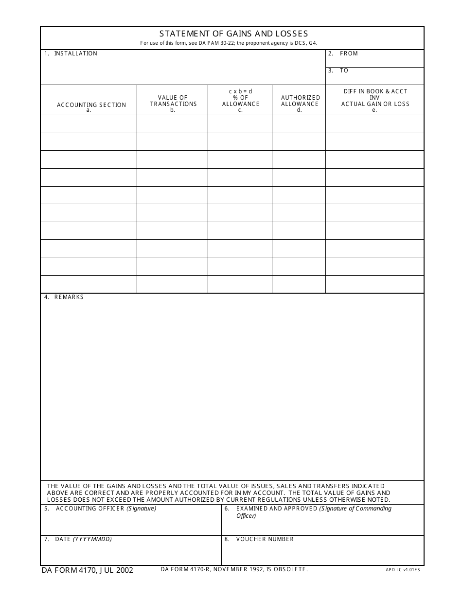 DA Form 4170 - Fill Out, Sign Online and Download Fillable PDF ...
