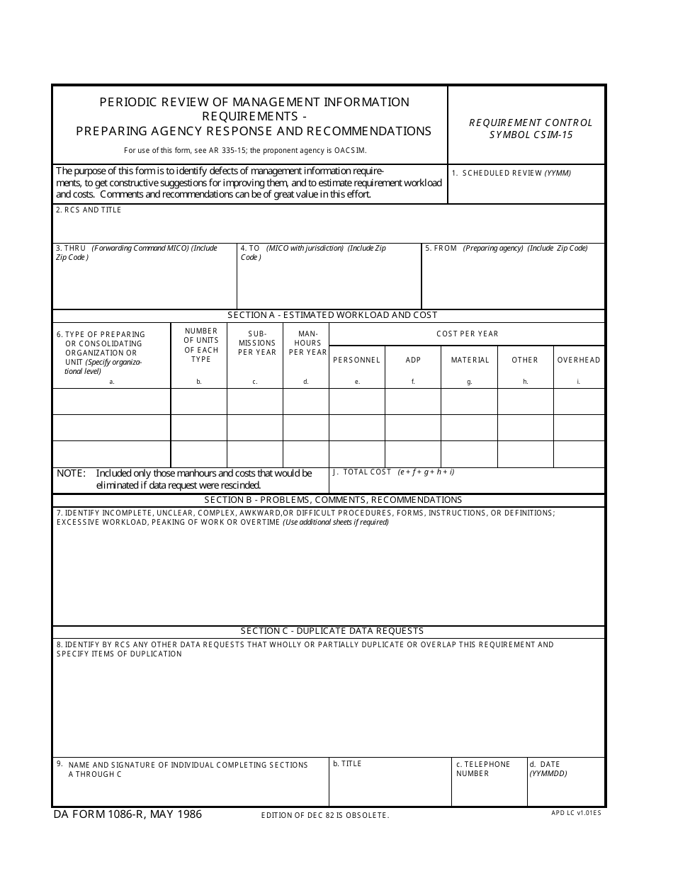 DA Form 1086-r - Fill Out, Sign Online and Download Fillable PDF ...