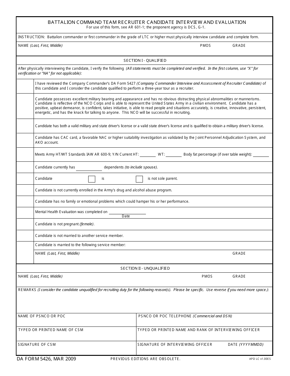 DA Form 5426 - Fill Out, Sign Online and Download Fillable PDF ...