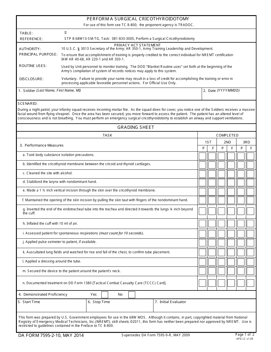 DA Form 7595-2-10 - Fill Out, Sign Online and Download Fillable PDF ...