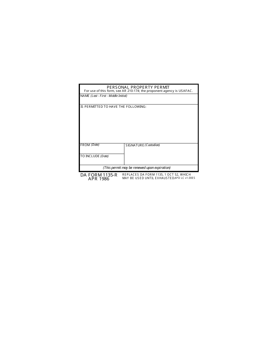 DA Form 1135-R - Fill Out, Sign Online and Download Fillable PDF ...