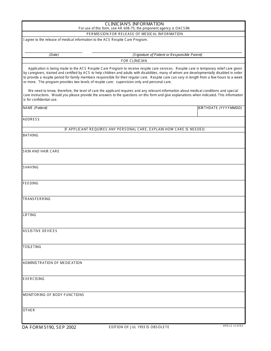 DA Form 5190 - Fill Out, Sign Online and Download Fillable PDF ...