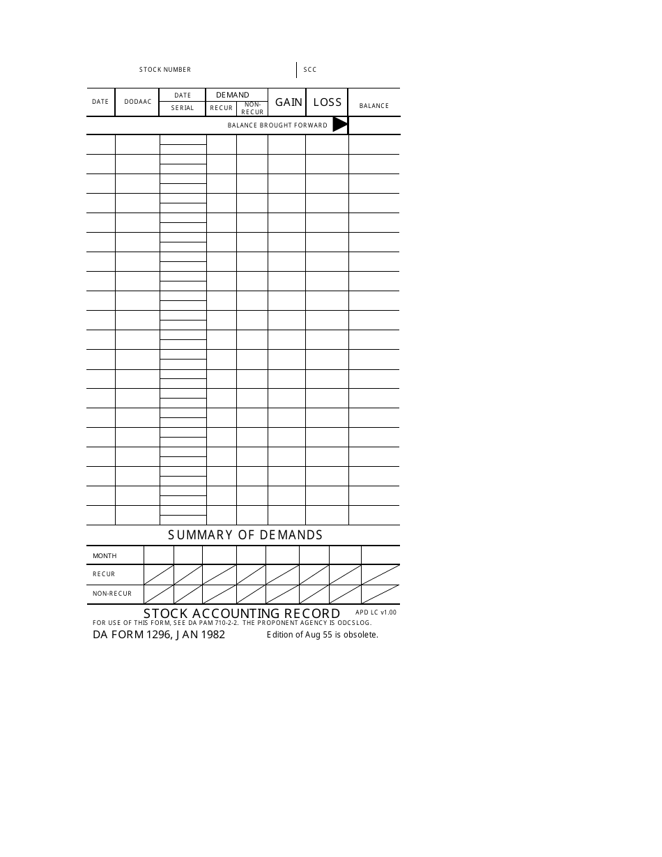 DA Form 1296 - Fill Out, Sign Online and Download Fillable PDF ...