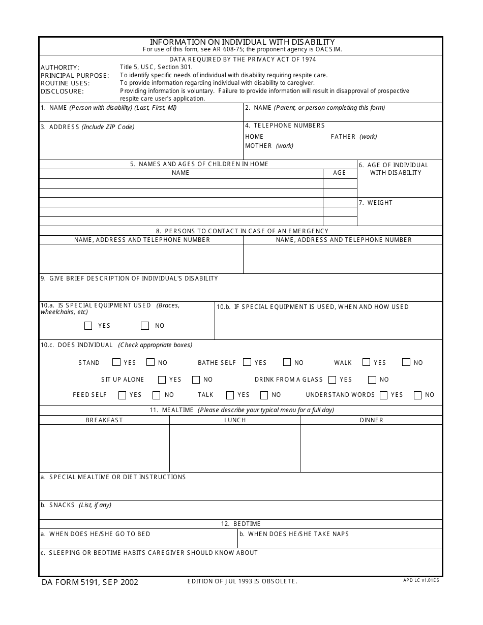 DA Form 5191 - Fill Out, Sign Online and Download Fillable PDF ...