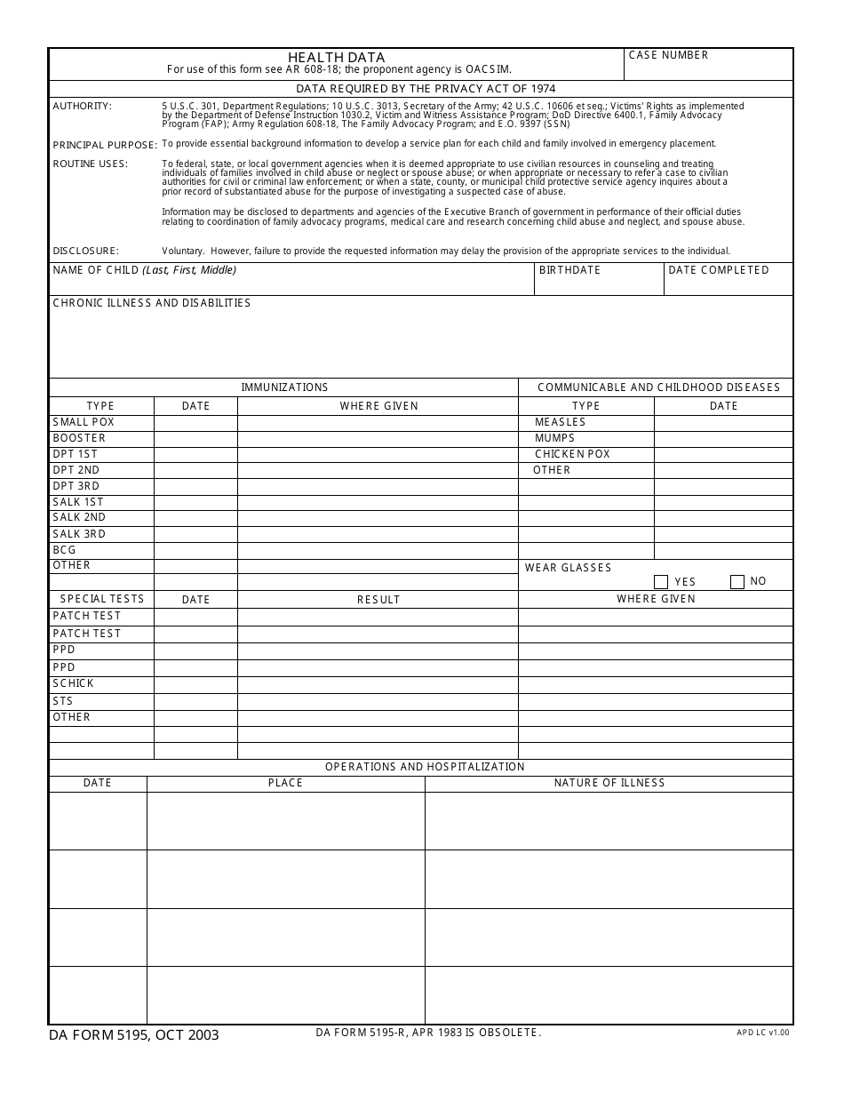 DA Form 5195 - Fill Out, Sign Online and Download Fillable PDF ...