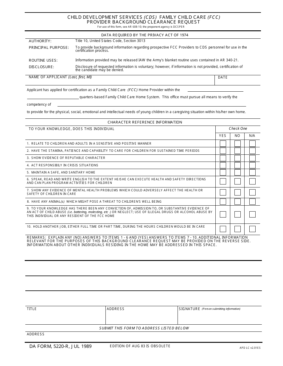 DA Form 5220-R - Fill Out, Sign Online and Download Fillable PDF ...