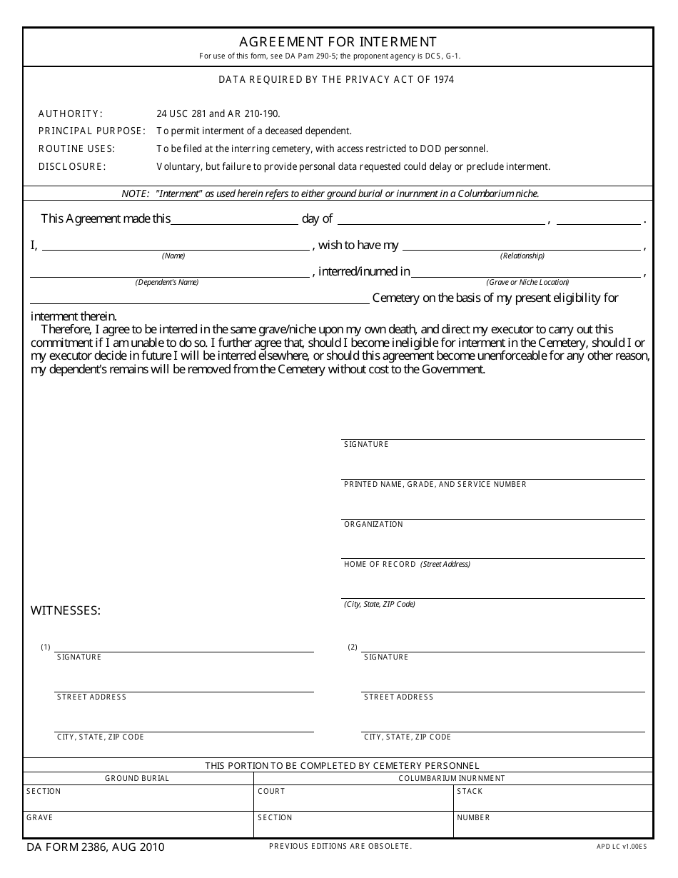 DA Form 2386 - Fill Out, Sign Online and Download Fillable PDF ...