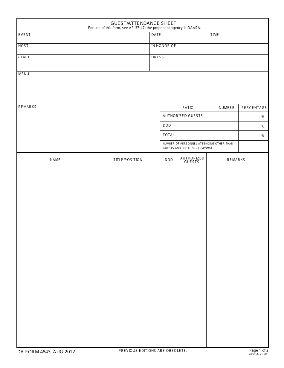 DA Form 4843 - Fill Out, Sign Online and Download Fillable PDF ...