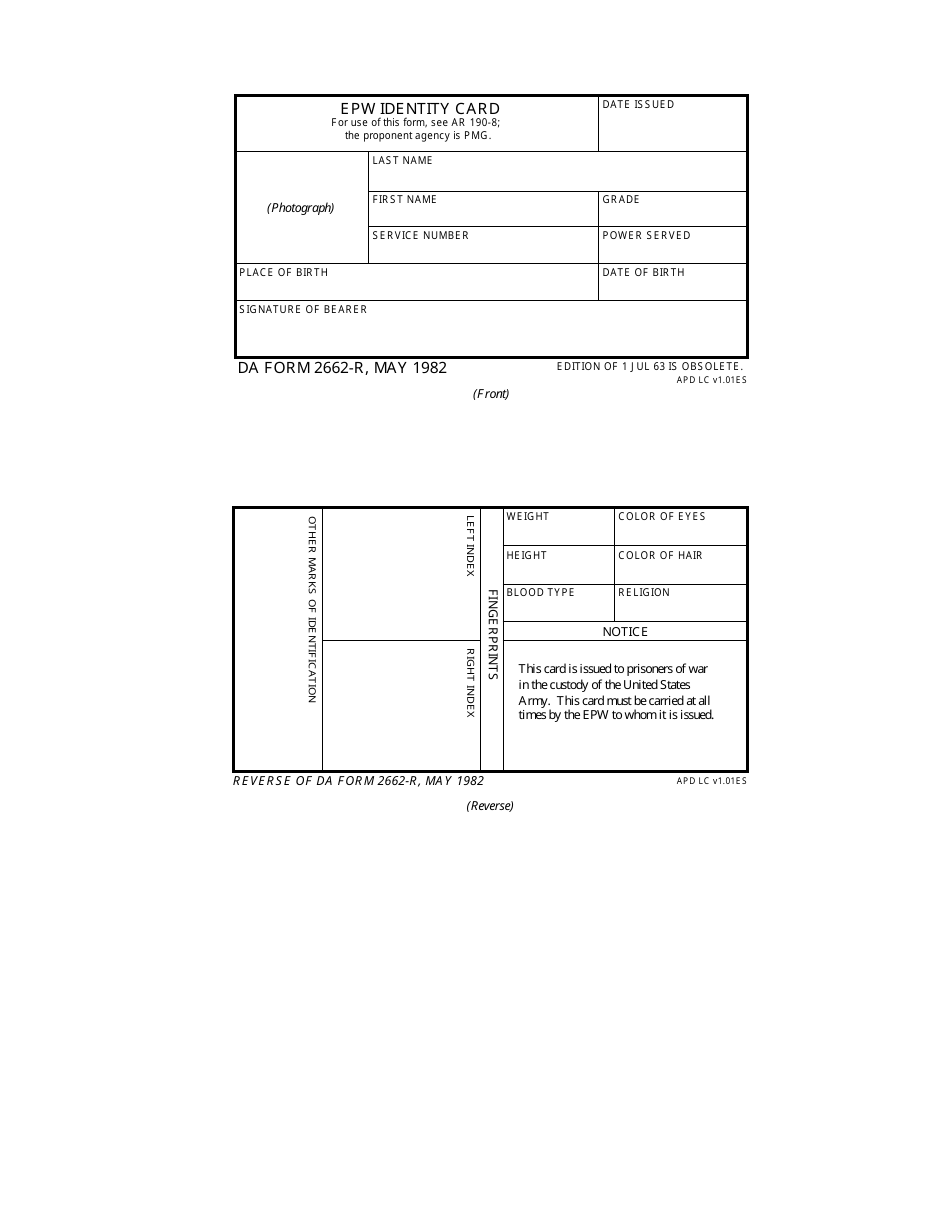 DA Form 2662-R - Fill Out, Sign Online and Download Fillable PDF ...