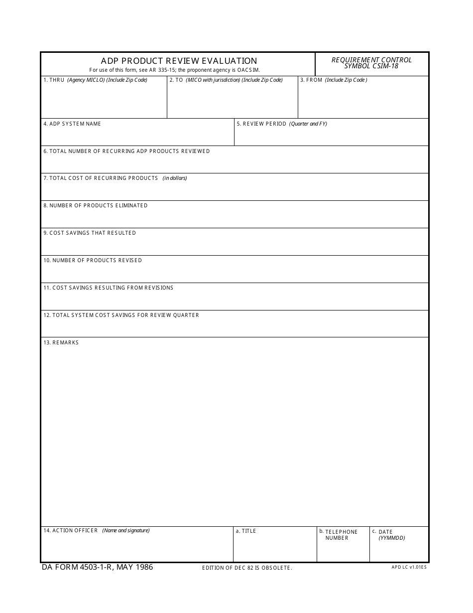 DA Form 4503-1-R - Fill Out, Sign Online and Download Fillable PDF ...