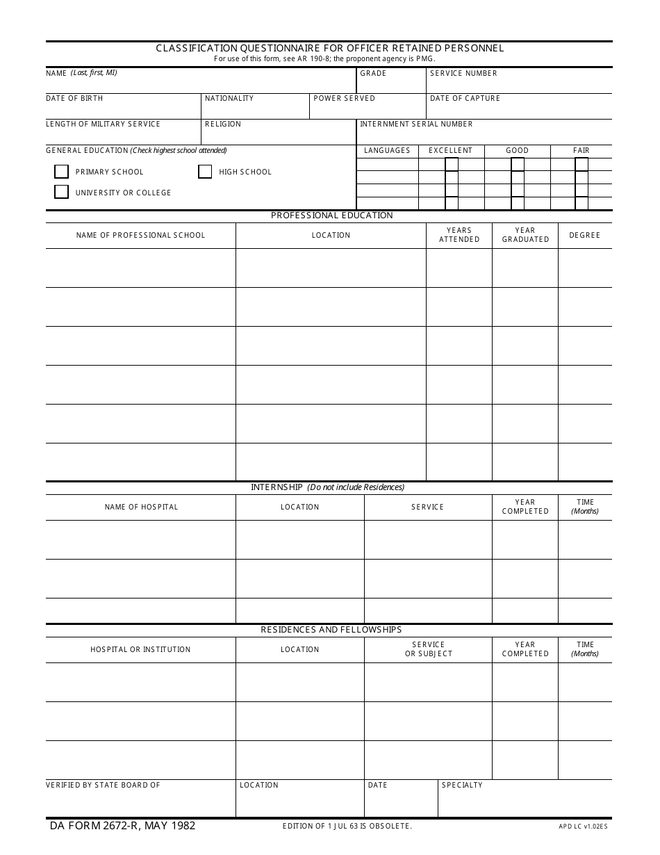 DA Form 2672-R - Fill Out, Sign Online and Download Fillable PDF ...