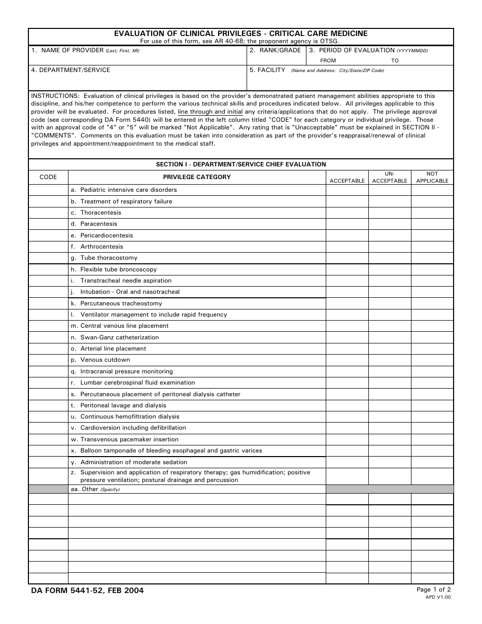 DA Form 5441-52 - Fill Out, Sign Online and Download Printable PDF ...
