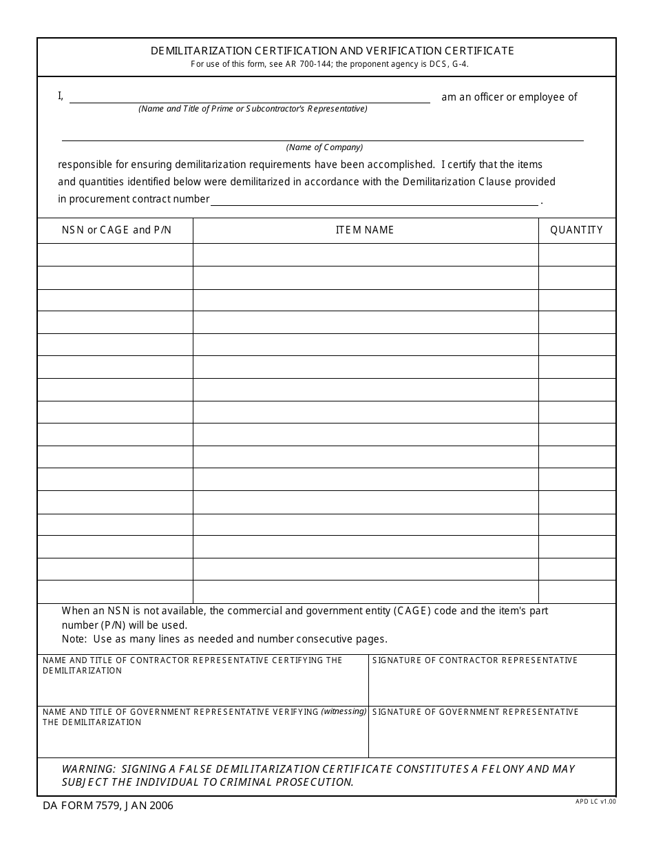 DA Form 7579 - Fill Out, Sign Online and Download Fillable PDF ...