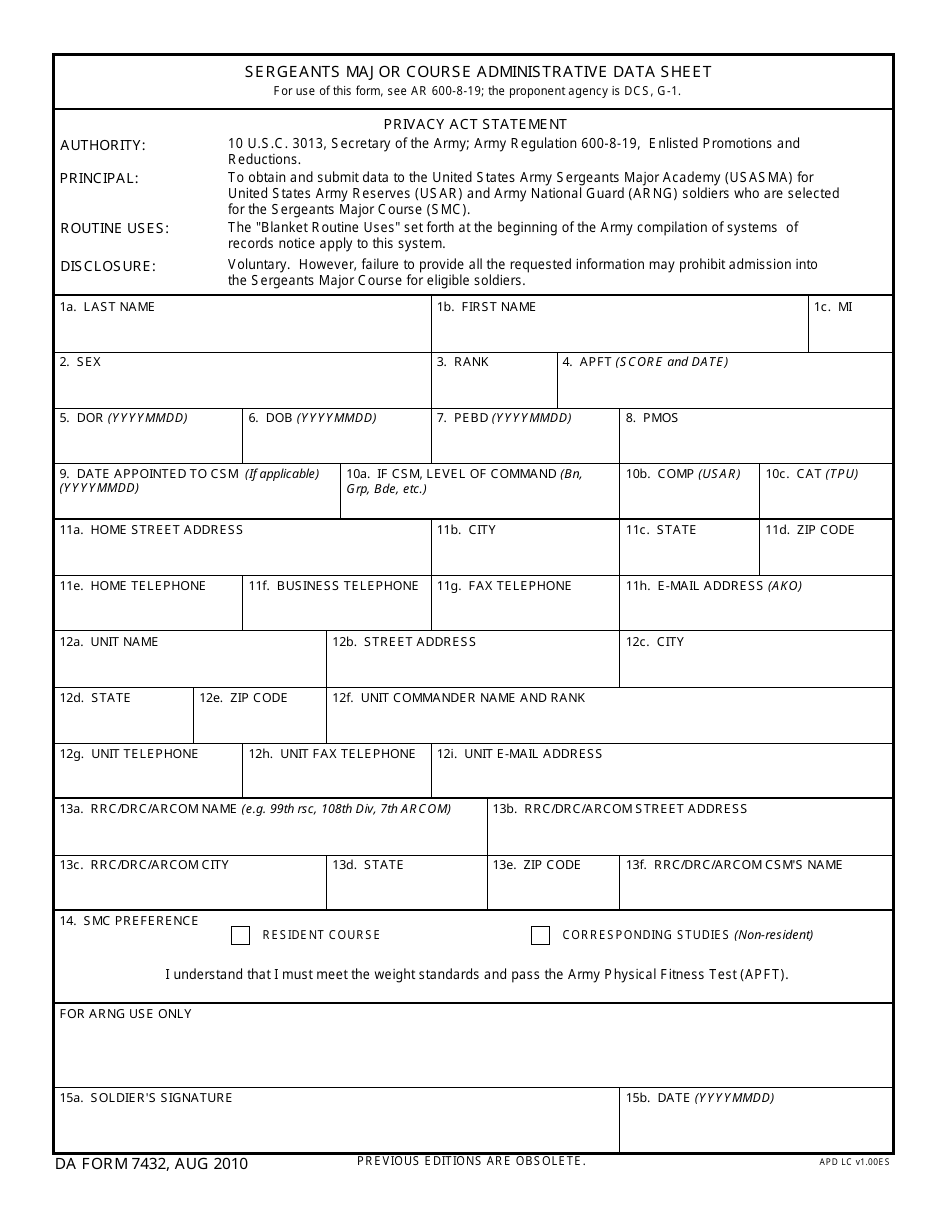 DA Form 7432 - Fill Out, Sign Online and Download Fillable PDF ...