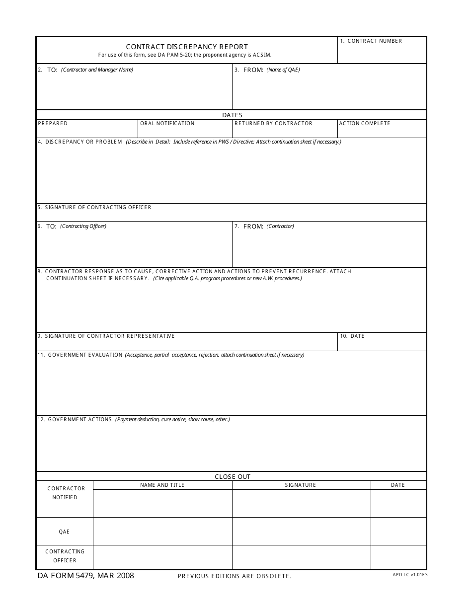 Da Form 5479 Fillable - Printable Forms Free Online