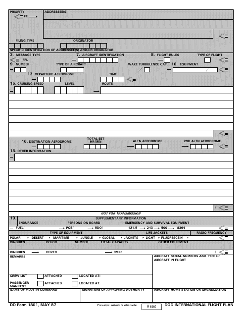 DD Form 1801 Download Fillable PDF, DoD International Flight Plan ...