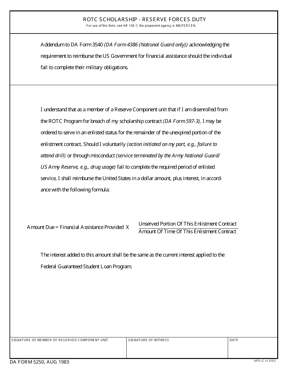 DA Form 5250 - Fill Out, Sign Online and Download Printable PDF ...