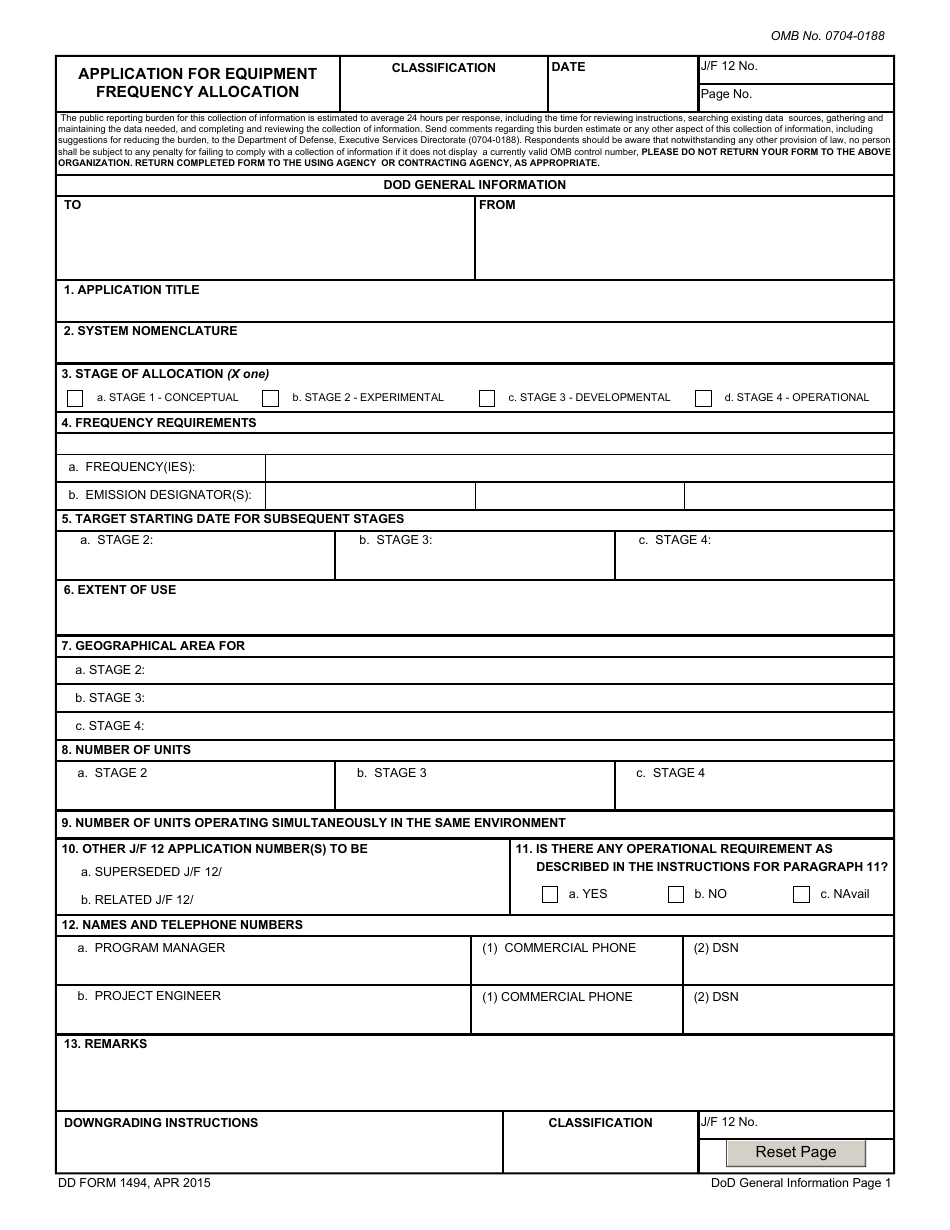 DD Form 1494 - Fill Out, Sign Online and Download Fillable PDF ...