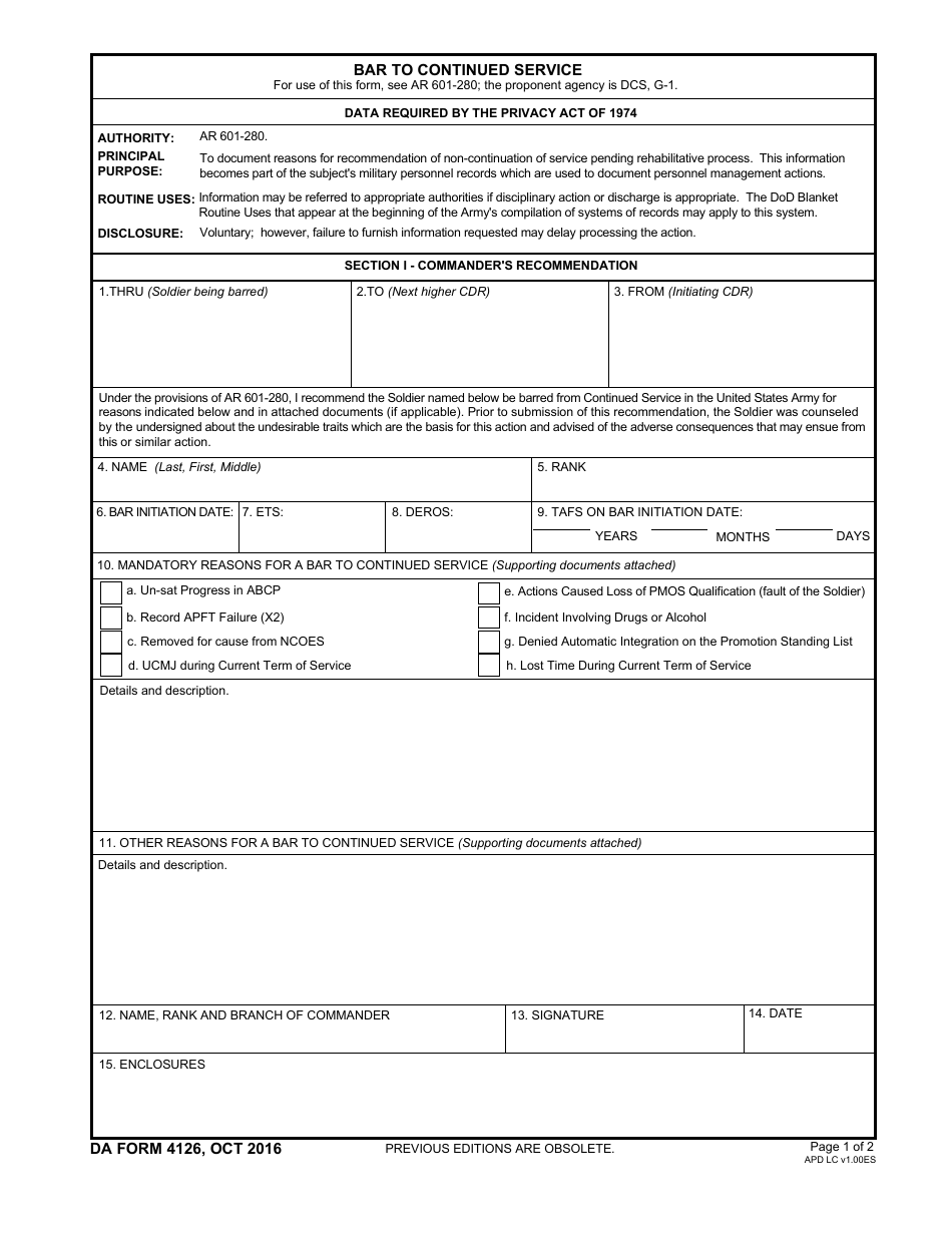 Da Form 4126 Fillable Printable Forms Free Online