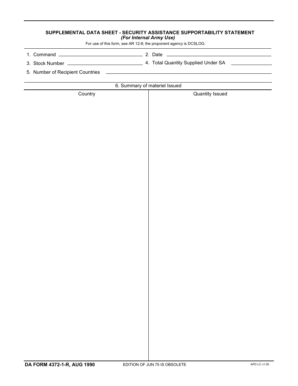 DA Form 4372-1-R - Fill Out, Sign Online and Download Fillable PDF | Templateroller