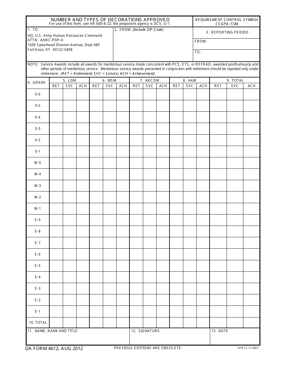 DA Form 4612 - Fill Out, Sign Online and Download Fillable PDF ...