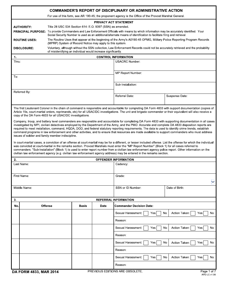 DA Form 4833 - Fill Out, Sign Online and Download Fillable PDF ...
