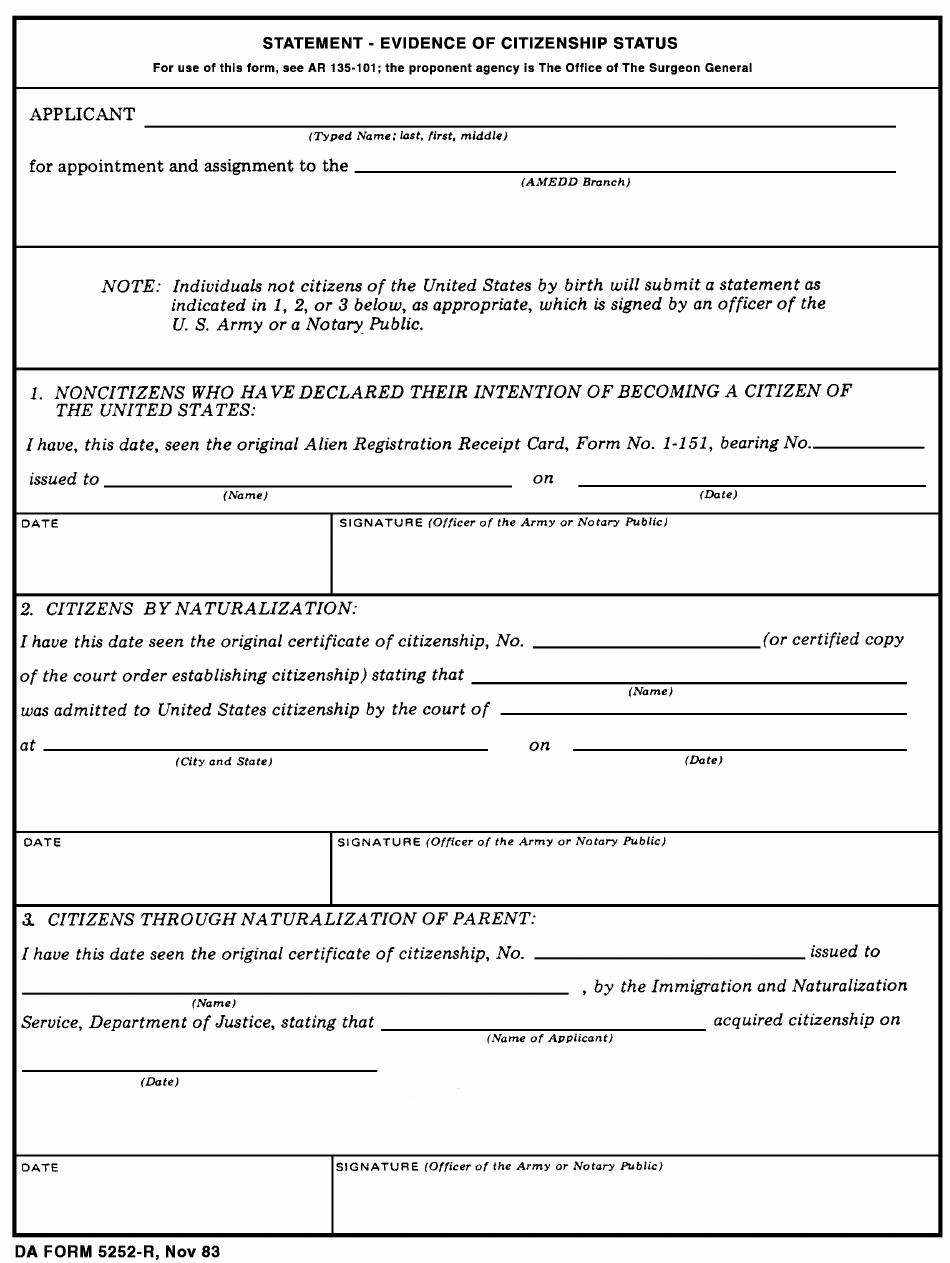 DA Form 5252-R - Fill Out, Sign Online and Download Printable PDF ...