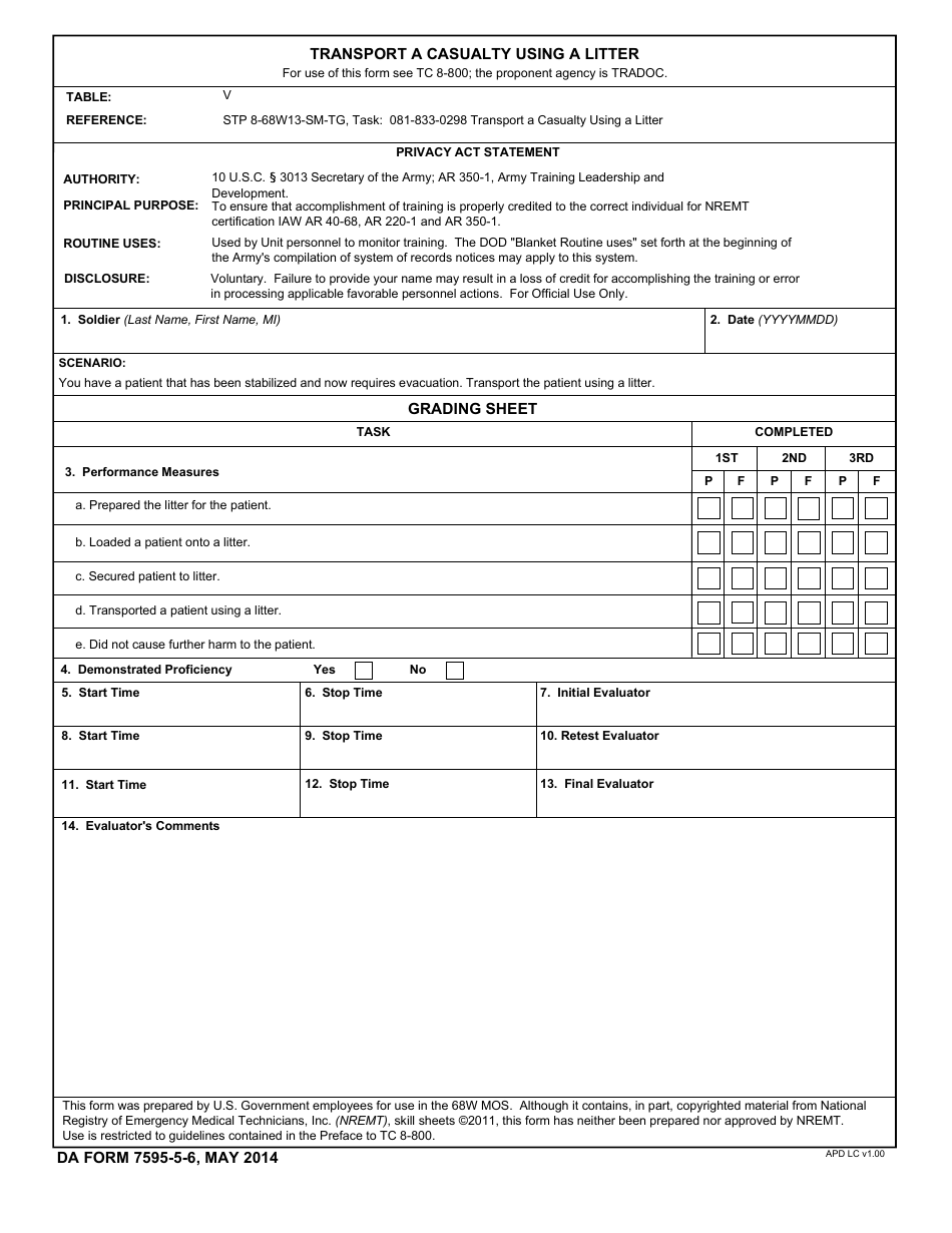 DA Form 7595-5-6 - Fill Out, Sign Online and Download Fillable PDF ...