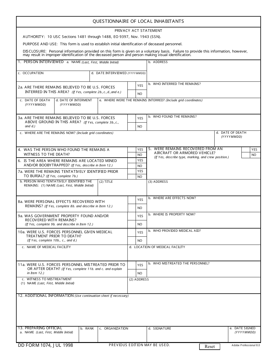 DD Form 1074 - Fill Out, Sign Online and Download Fillable PDF ...