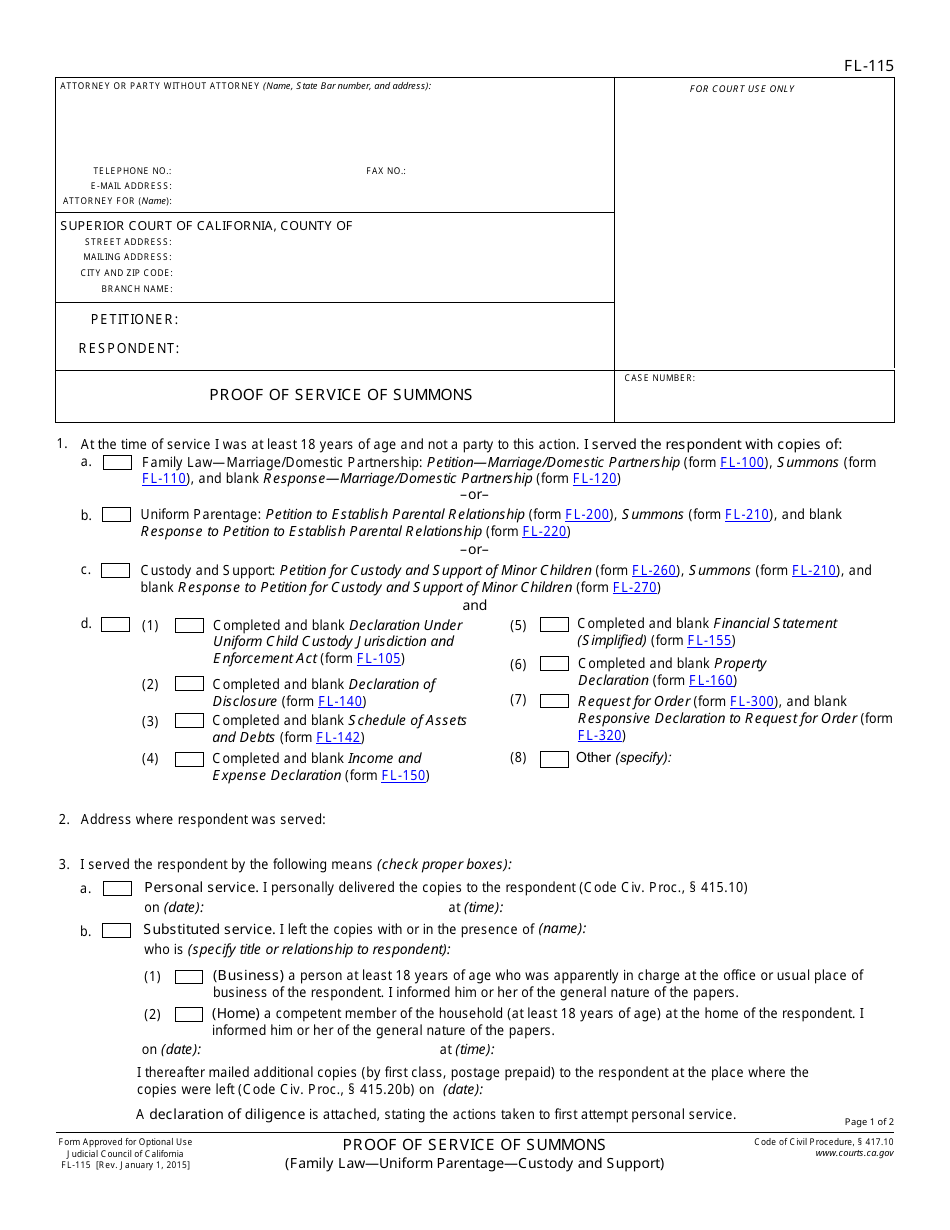 Form FL-115 - Fill Out, Sign Online and Download Fillable PDF ...