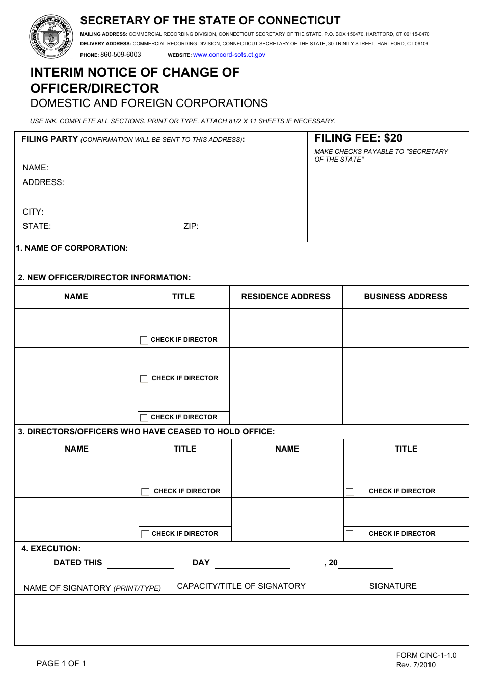 Form CINC-1-1.0 - Fill Out, Sign Online and Download Fillable PDF ...