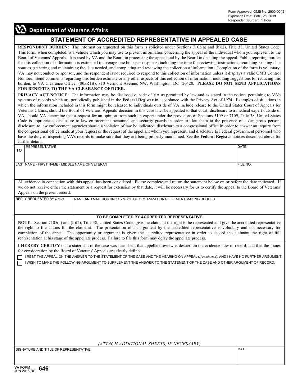 VA Form 646 - Fill Out, Sign Online and Download Fillable PDF ...