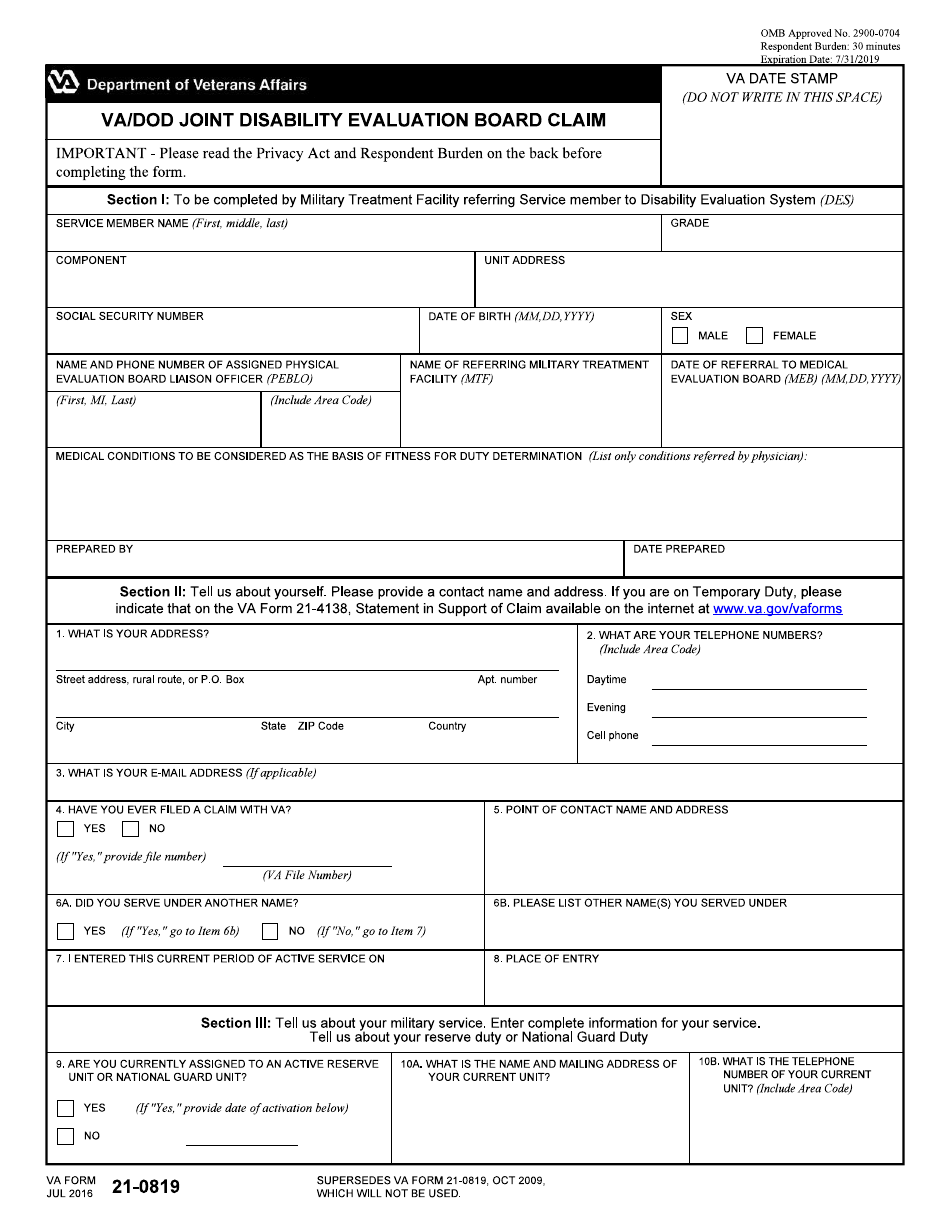 VA Form 21-0819 - Fill Out, Sign Online and Download Fillable PDF ...