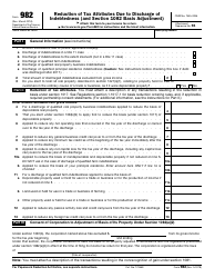 IRS Form 982 Download Fillable PDF or Fill Online Reduction of Tax ...