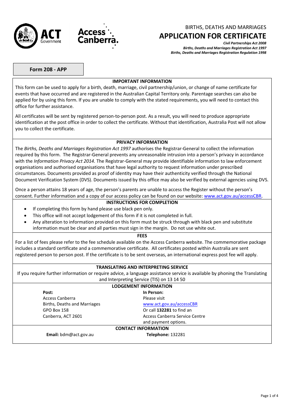 Form 208 Fill Out Sign Online And Download Printable PDF Canberra form-208-fill-out-sign-online-and-download-printable-pdf-canberra