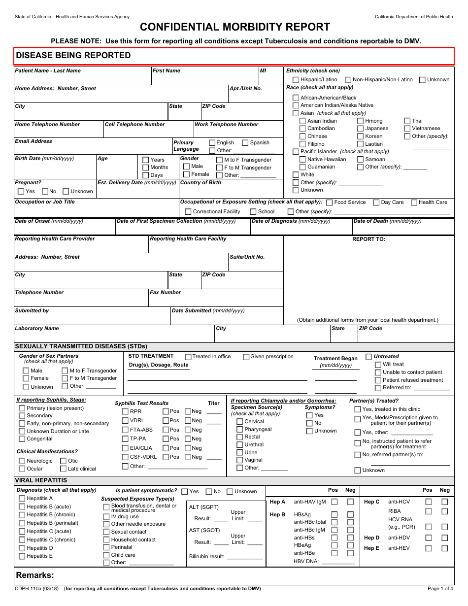 Form CDPH110a - Fill Out, Sign Online and Download Fillable PDF ...
